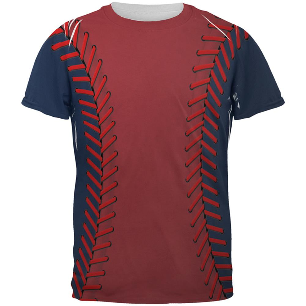 Baseball League Red and Navy Blue All Over Mens T Shirt Multi LG ...