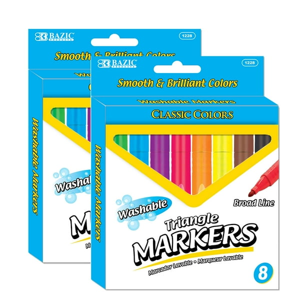 BAZIC Washable Markers 8 Color Triangle Jumbo Coloring Marker (8/Pack ...