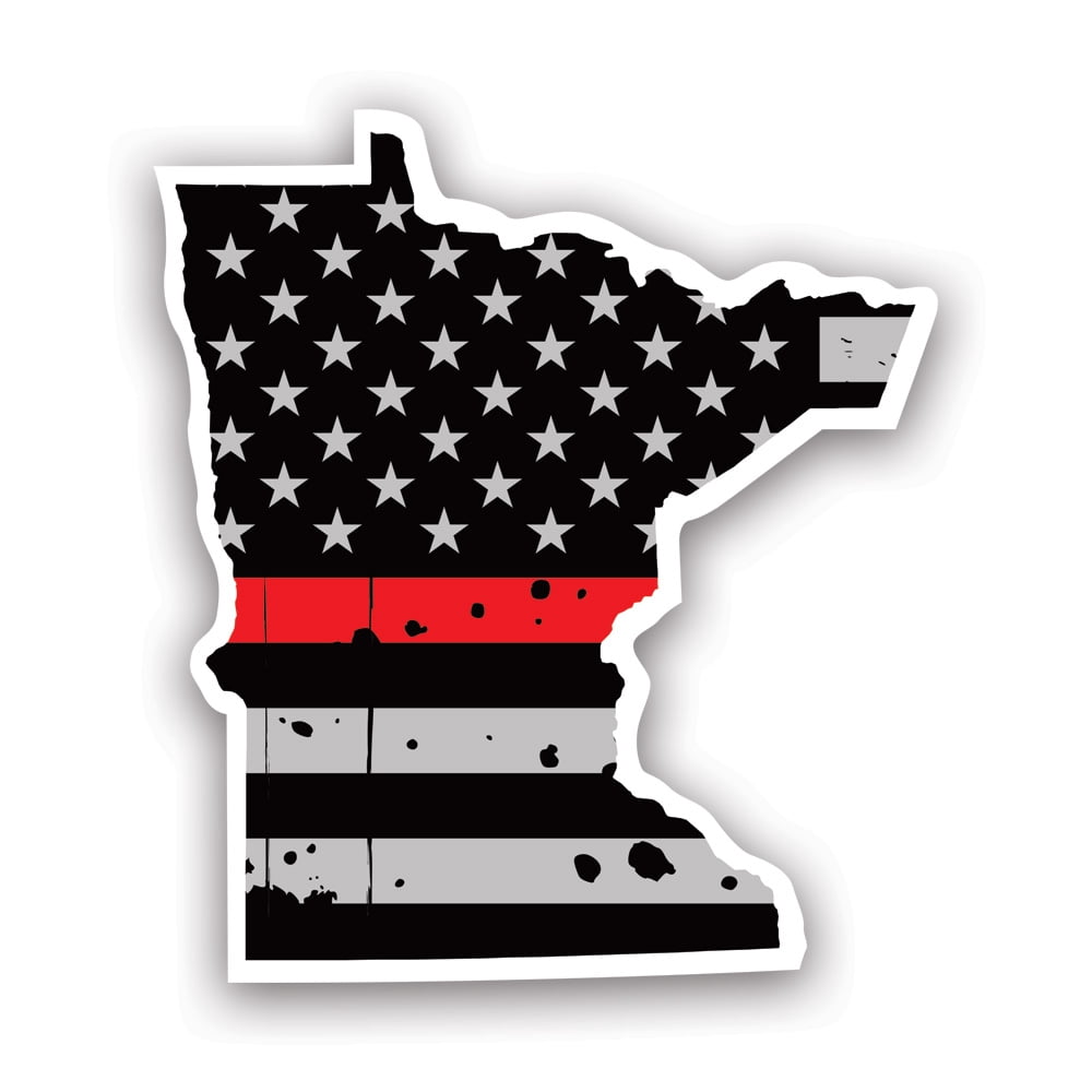 Distressed Thin Red Line Minnesota State Shaped Subdued US Flag Sticker ...