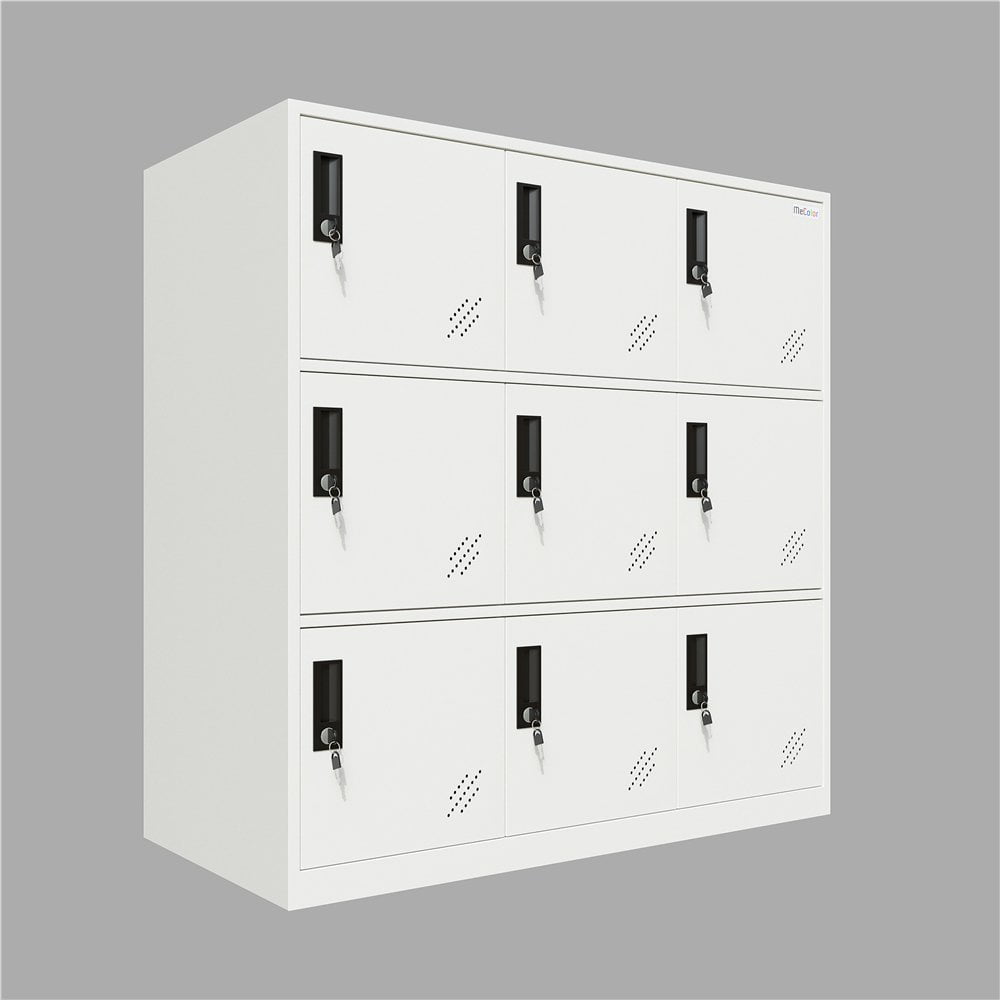 MECOLOR Full White Color 9 Door Metal Locker Cabinet Used for Gym Staff ...