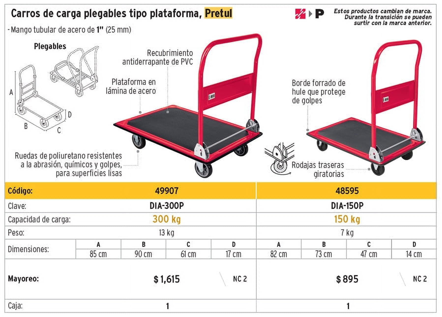 Carro de carga plegable tipo plataforma, 150 kg, Pretul Pretul DIA-150P | Walmart en línea