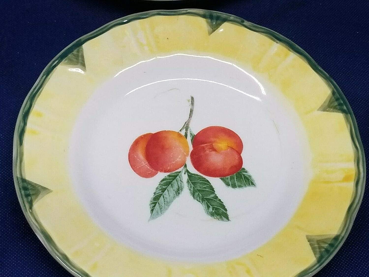 Tuscany GIBSON DESIGNS Yellow Rim Fruit Design Green Trim peach Salad ...