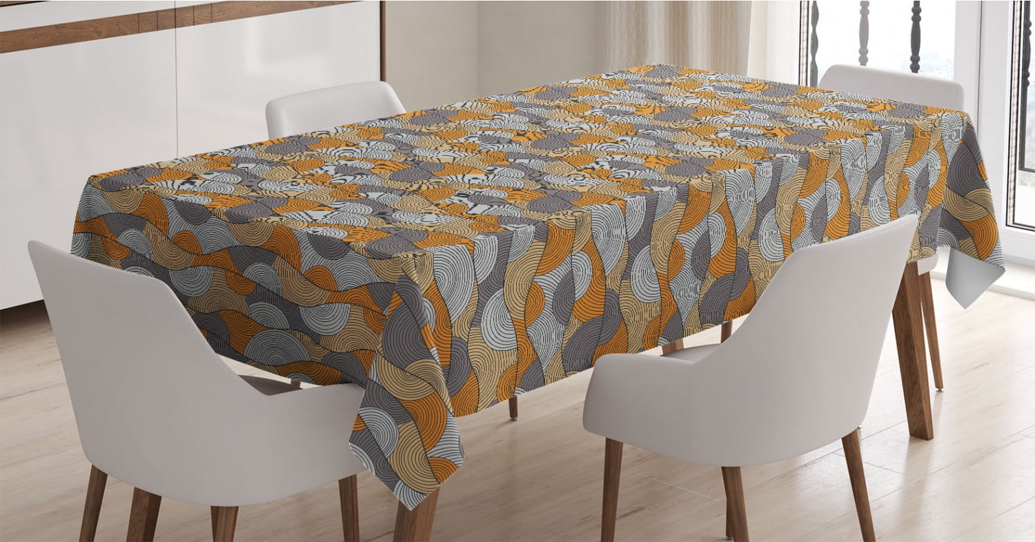 Waves Tablecloth, Abstract Pattern Illustration with Waves Hand-drawn ...