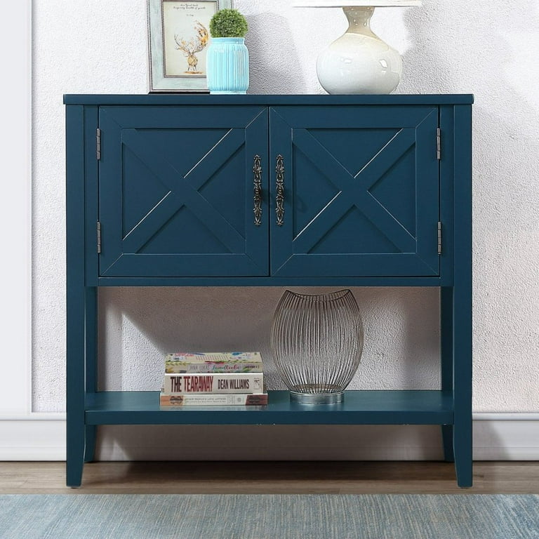 Entryway Table Sofa Table 35 Farmhouse Wood Buffet Sideboard Console Table with Bottom Shelf and 2 Door Cabinet for Living Room Entryway Kitchen