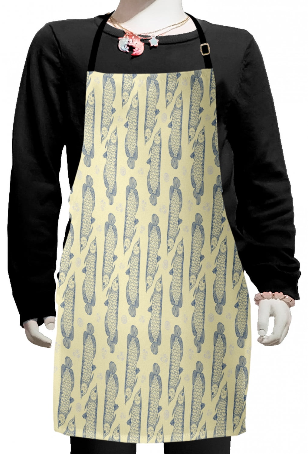 Nautical Kids Apron, Marine Theme Arowana Fish Pattern Along Seaweeds ...