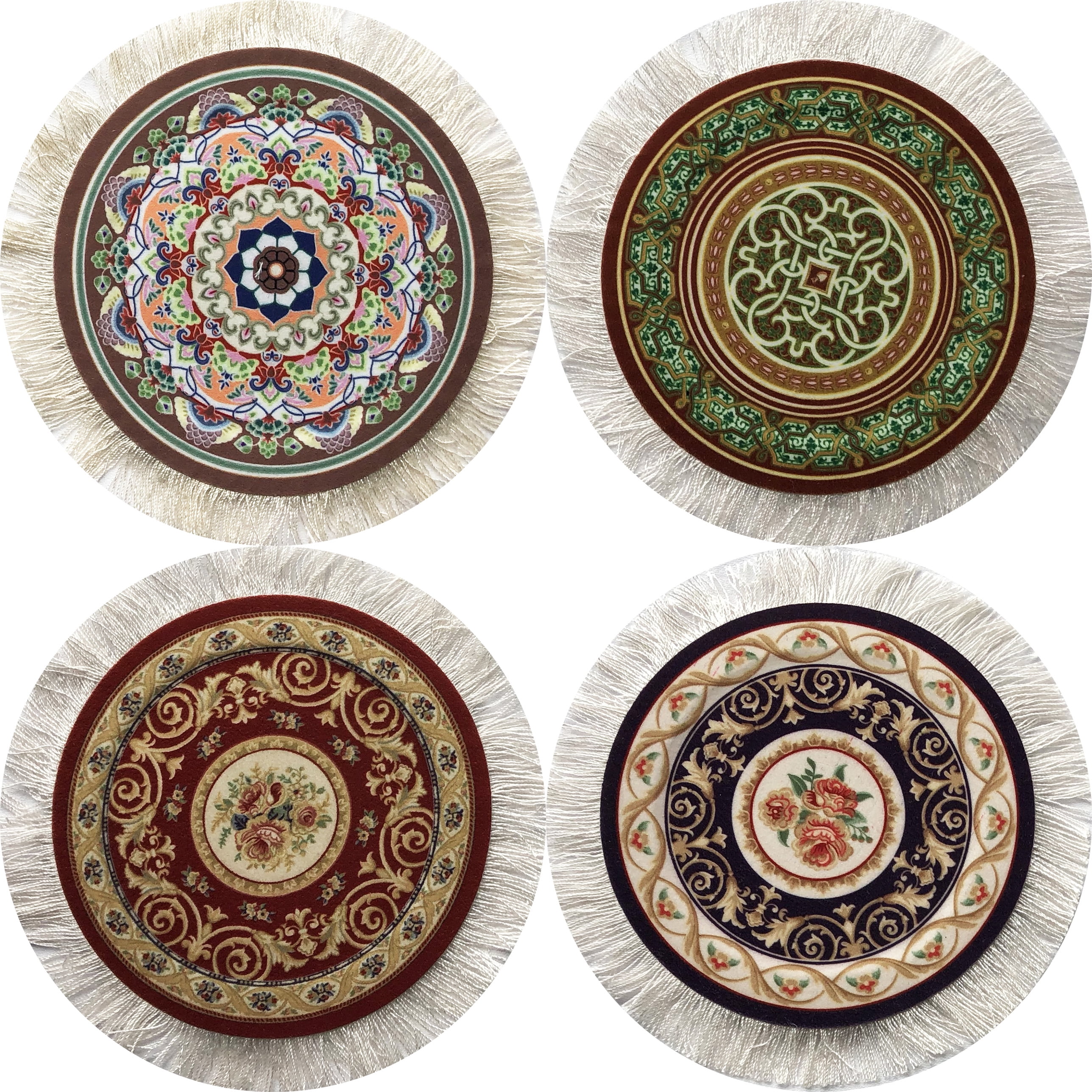 Set of 4 Round Coasters - Rug Table Drink Holders - Oriental Design ...