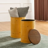 Glitzhome 2Pcs Rustic Storage Seat Stool Farmhouse End Table Metal ...