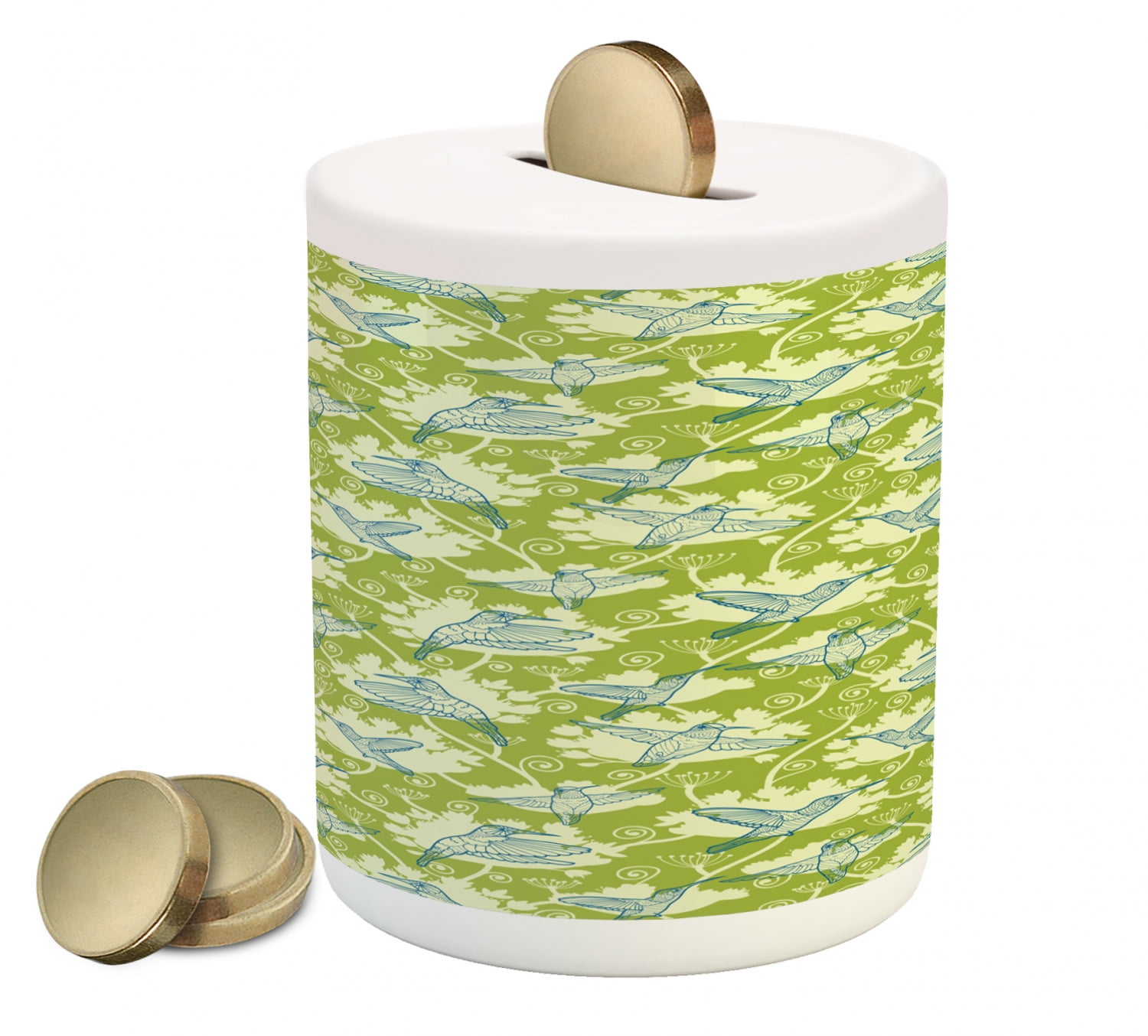 Hummingbirds Piggy Bank, Birds Pattern on Floral Background Springtime ...