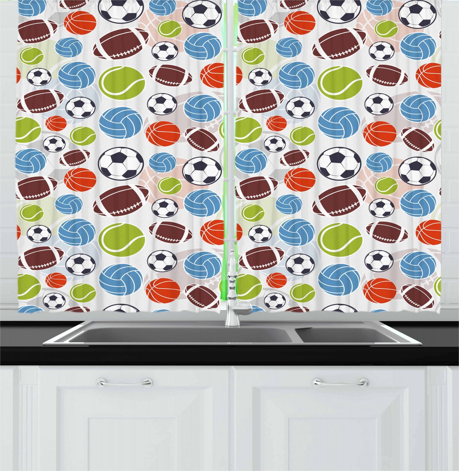 Sport Curtains 2 Panels Set, Sports Balls Pattern Abstract Basketball ...