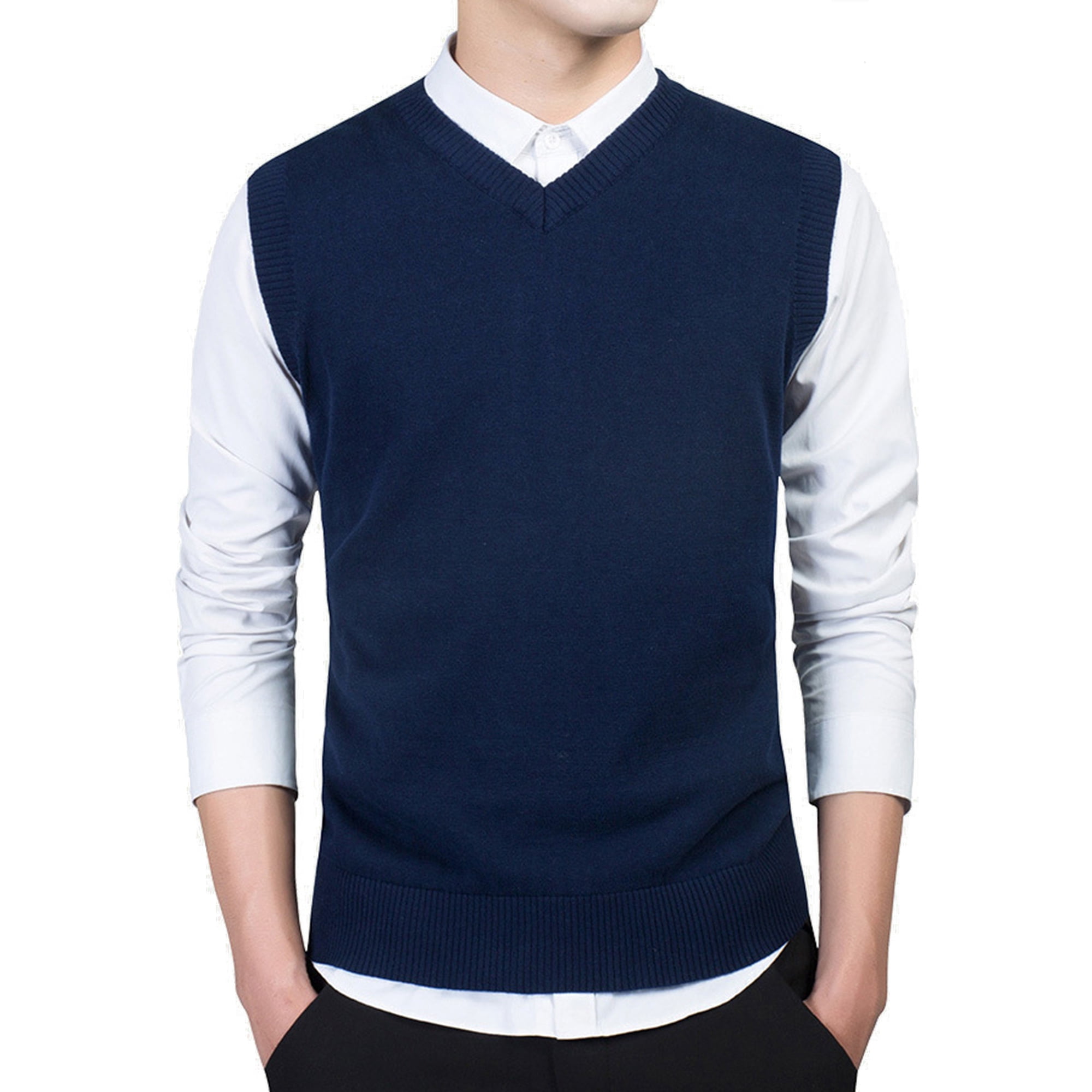 Click here for Luxur Mens Jumper Tops Solid Color Vest Sweater Sl... prices