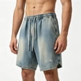 Ceisia Men's Washed Denim Drawstring Shorts with Embroidered Logo Multi ...