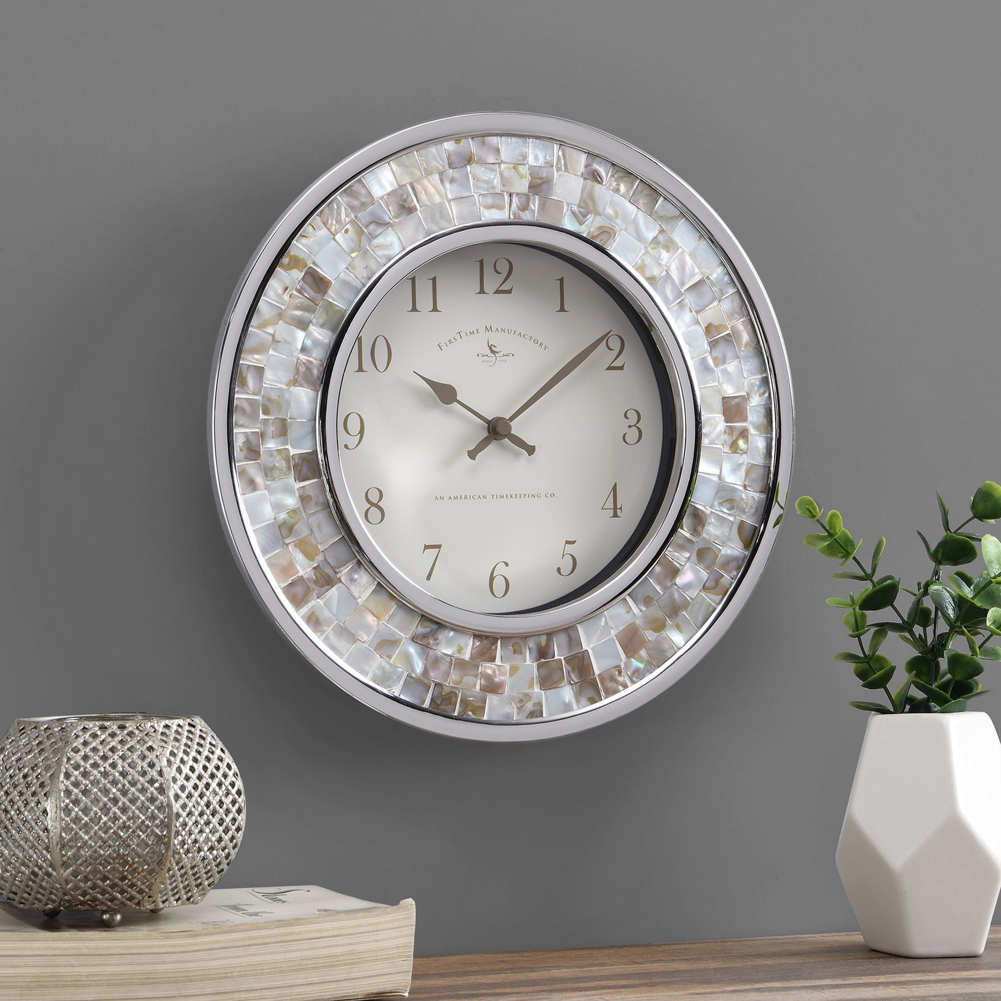 FirsTime & Co. Ivory Pearl Mosaic Wall Clock, Coastal, Analog, 10.25 x ...
