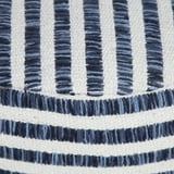 LR Home Oakley Round Blue/White Striped Indoor Small Pouf Ottoman, 14 ...