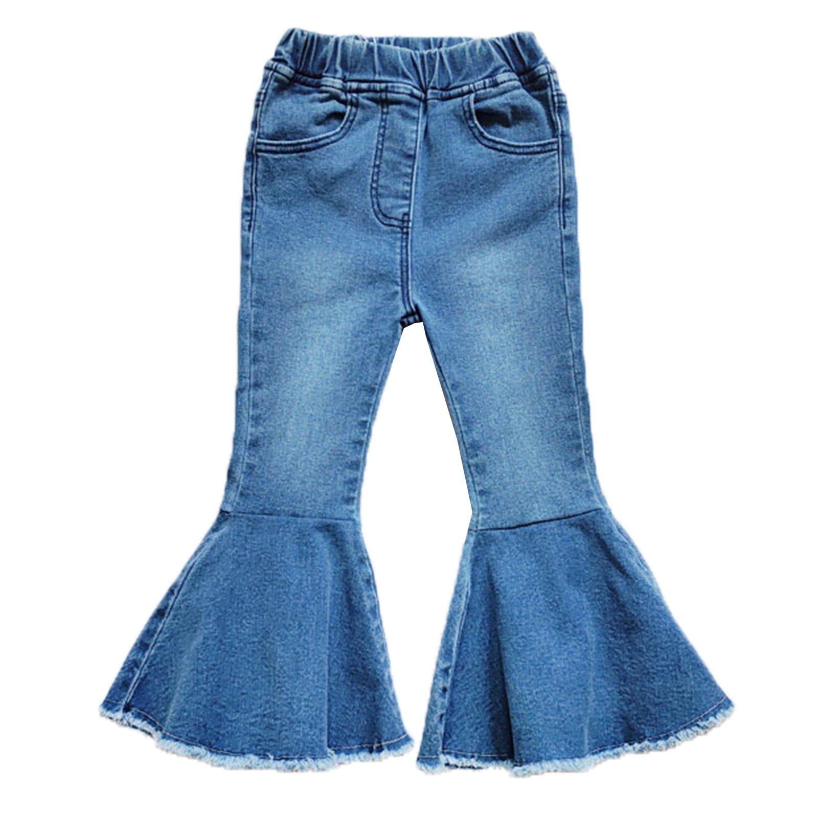 iiniim Toddler Baby Girl Ruffle Denim Jeans High Waist Bell-Bottoms ...