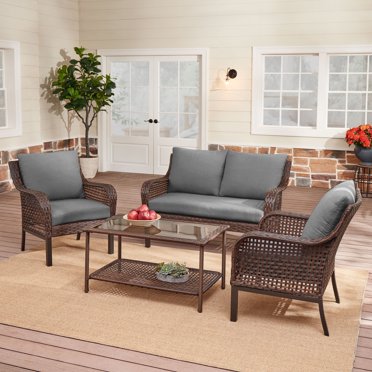 Mainstays Tuscany Ridge 4-Piece Wicker & Steel Outdoor Conversation Set ...