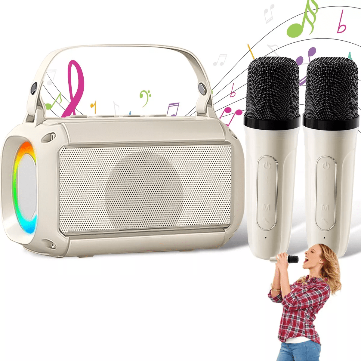 Bocina Bluetooth De Karaoke Con Dos Micrófonos Inalámbricos Caqui ...