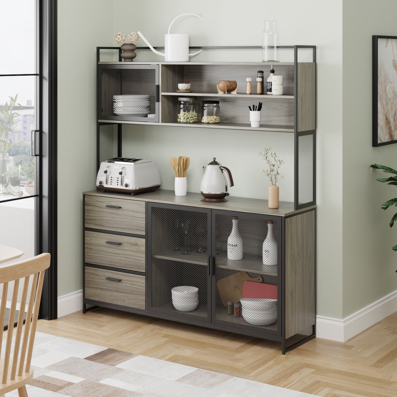 AIEGLE Buffet Cabinet with Mesh Doors, Sideboard Storage Cabinet with 4 ...