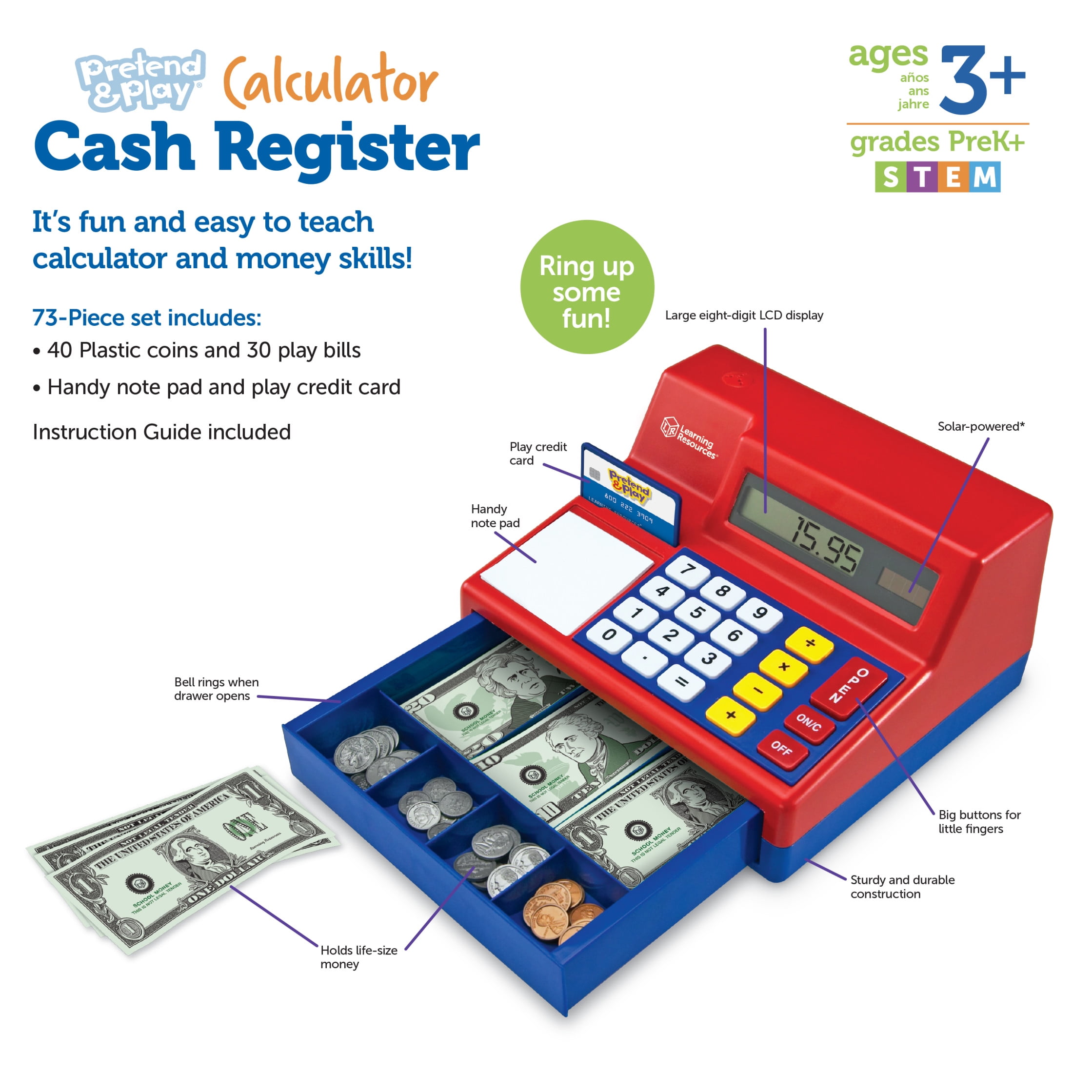 Learning Resources Pretend & Play Calculator Cash Register, Plastic ...
