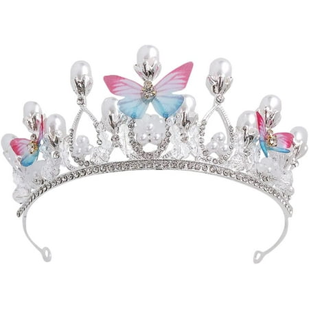 HTCM Princess Crown Pearl Butterfly Princess Tiara Rhinestone Crown ...