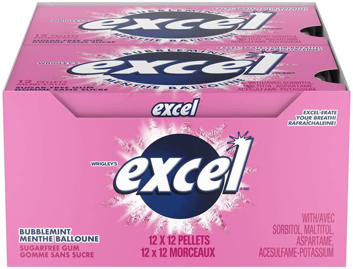 Excel Sugar Free Gum, 5.4g - Bubblemint - 12 Count per Box - 1 Box ...