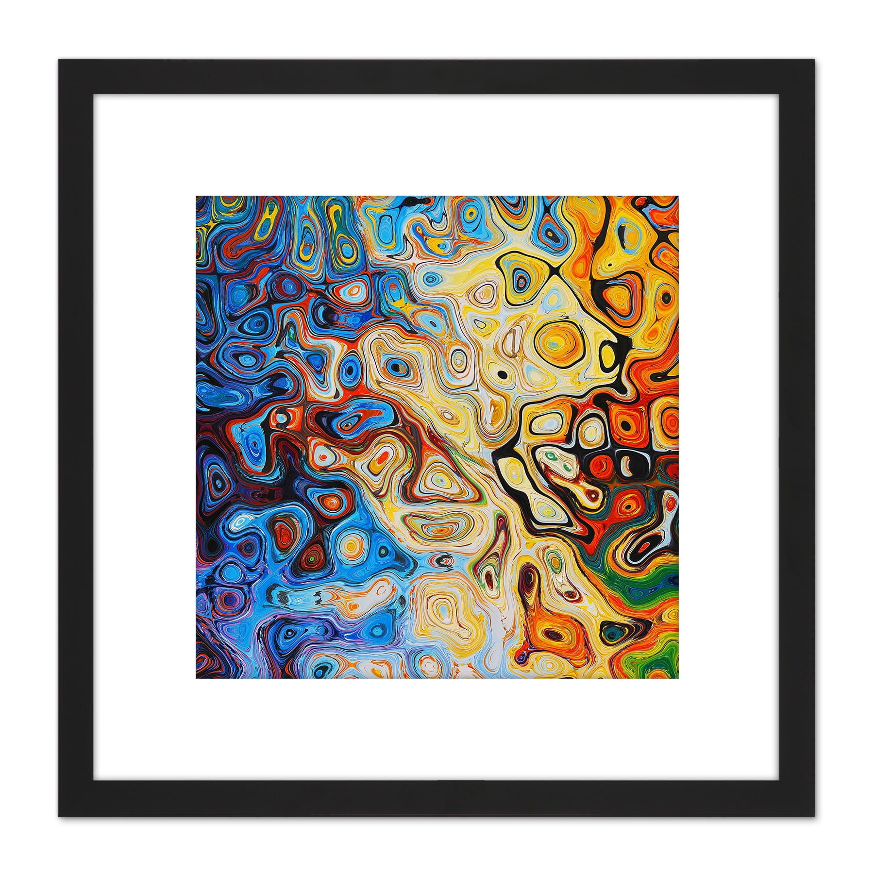 Bright Colourful Abstract Shapes Painting 8X8 Inch Square Wooden Framed ...