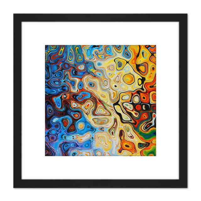 Bright Colourful Abstract Shapes Painting 8X8 Inch Square Wooden Framed ...