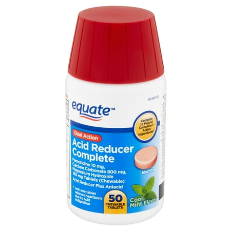 Equate Dual Action Acid Reducer Complete Cool Mint Flavor Chewable ...