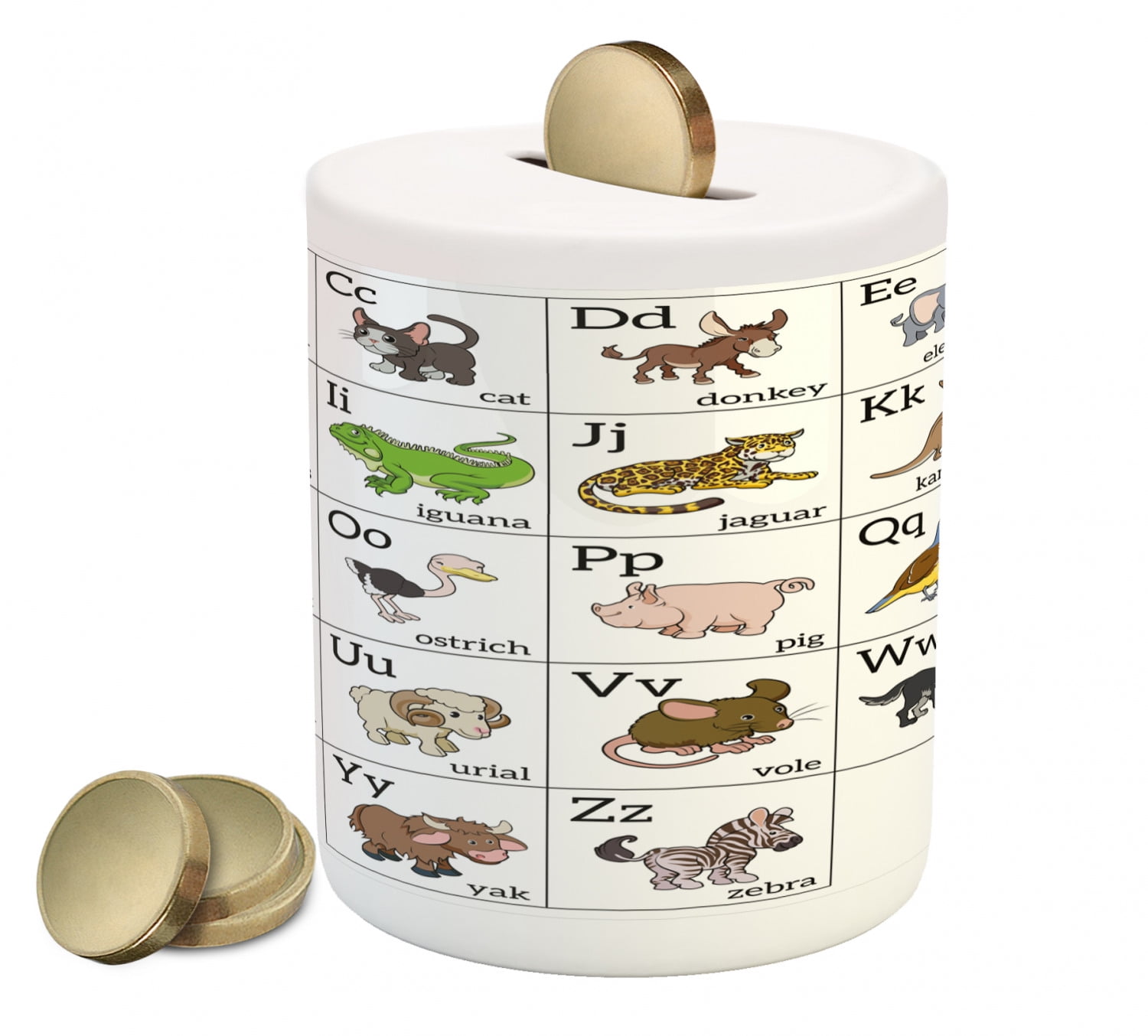 ABC Piggy Bank, Alphabet Learning Chart Cartoon Animals Names Letters ...