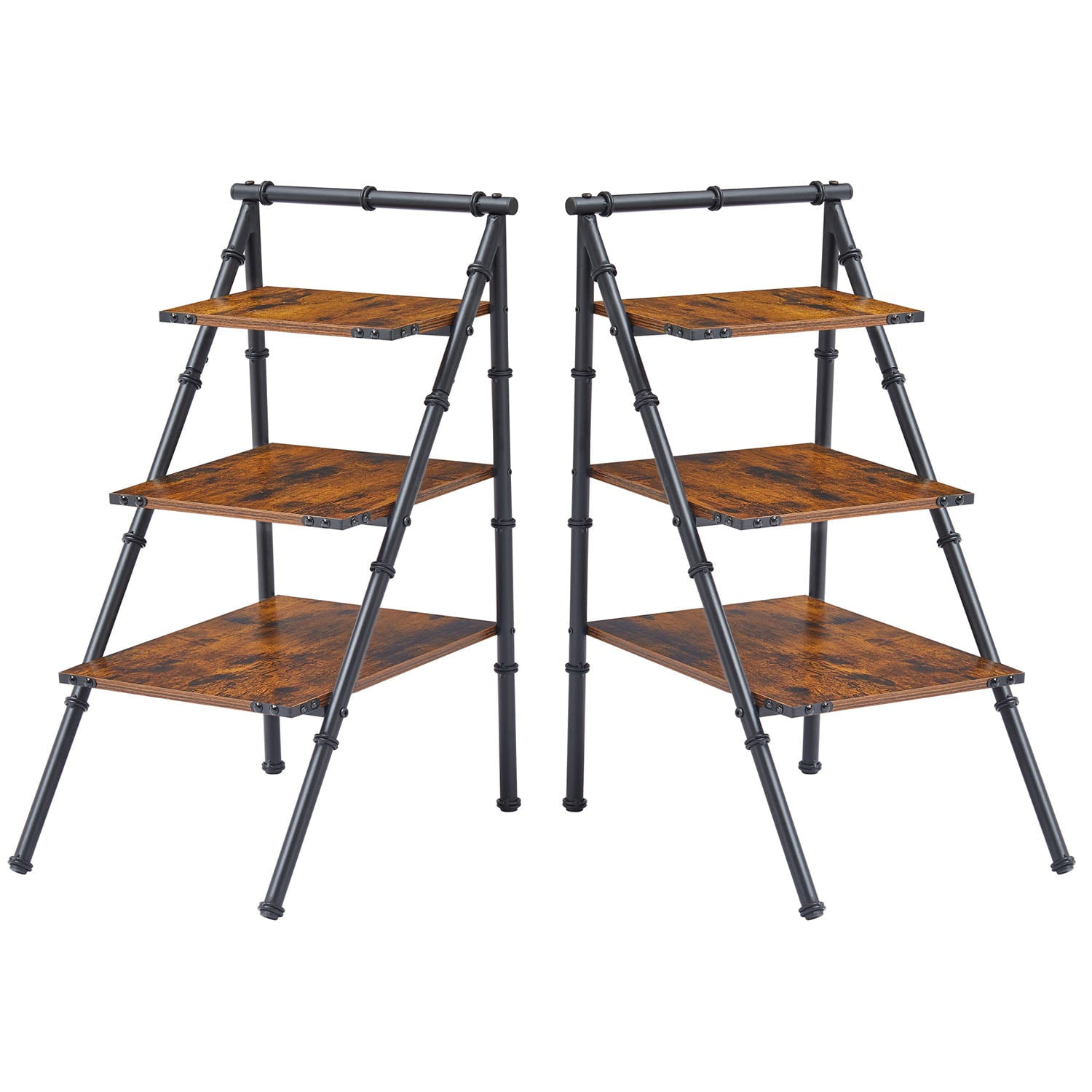 VECELO Set of 2 Ladder Shelf, Industrial 3-Tier Leaning Open Wood ...