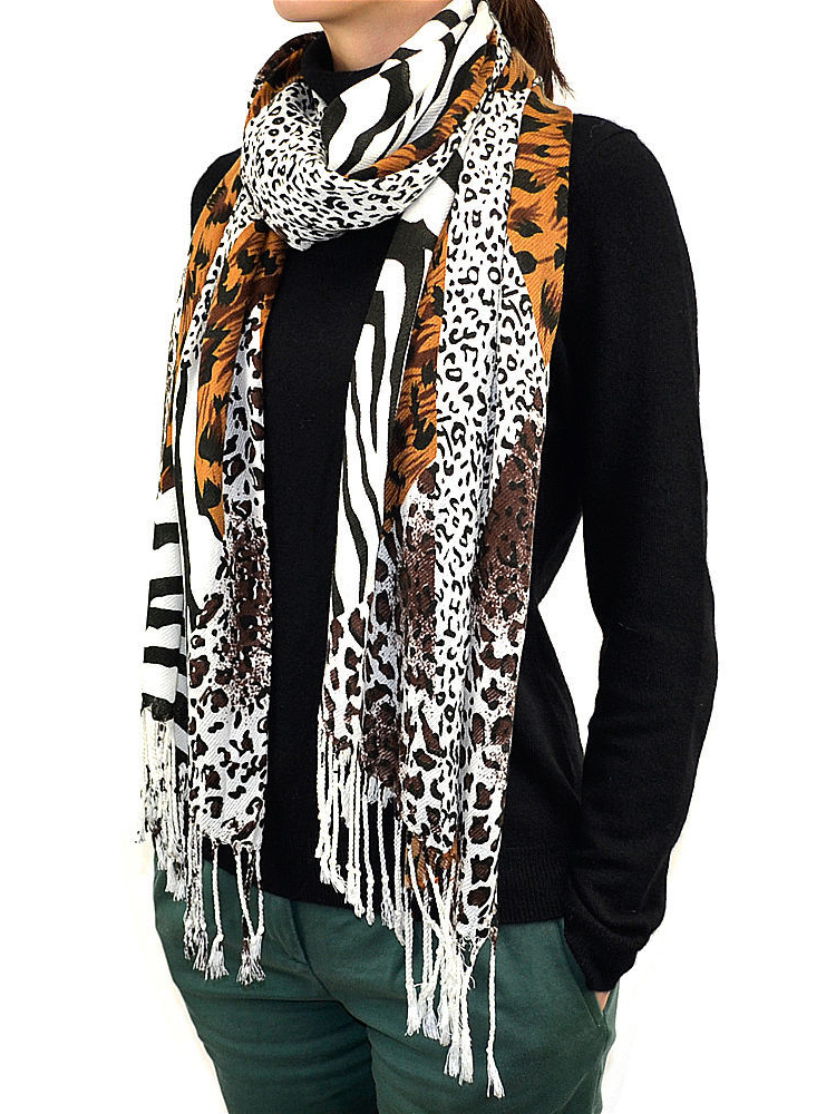 72" Leopard & Zebra Print Scarf (Beige) - Walmart.com
