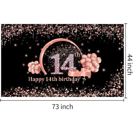 14th Birthday Banner Backdrop Decorations for Girls, Rose Gold Happy 14 ...