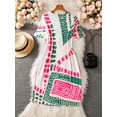 Baby Pink V-Neck Short Sleeve Geometric Print Plus Size Casual Dress ...