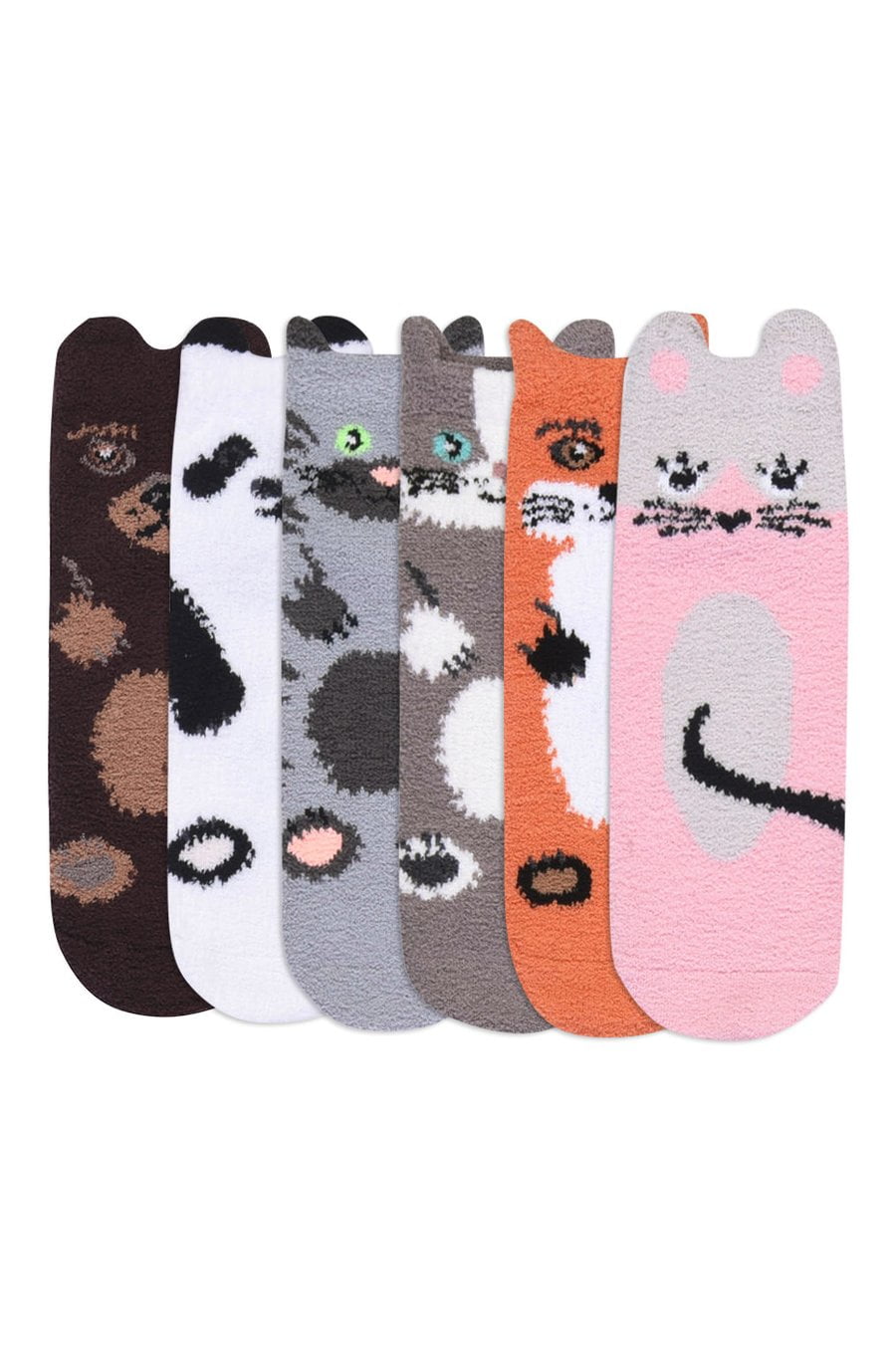 Women's 6 Pairs of Cute Picot Animal Printed Anklet Cozy Plush Soft ...