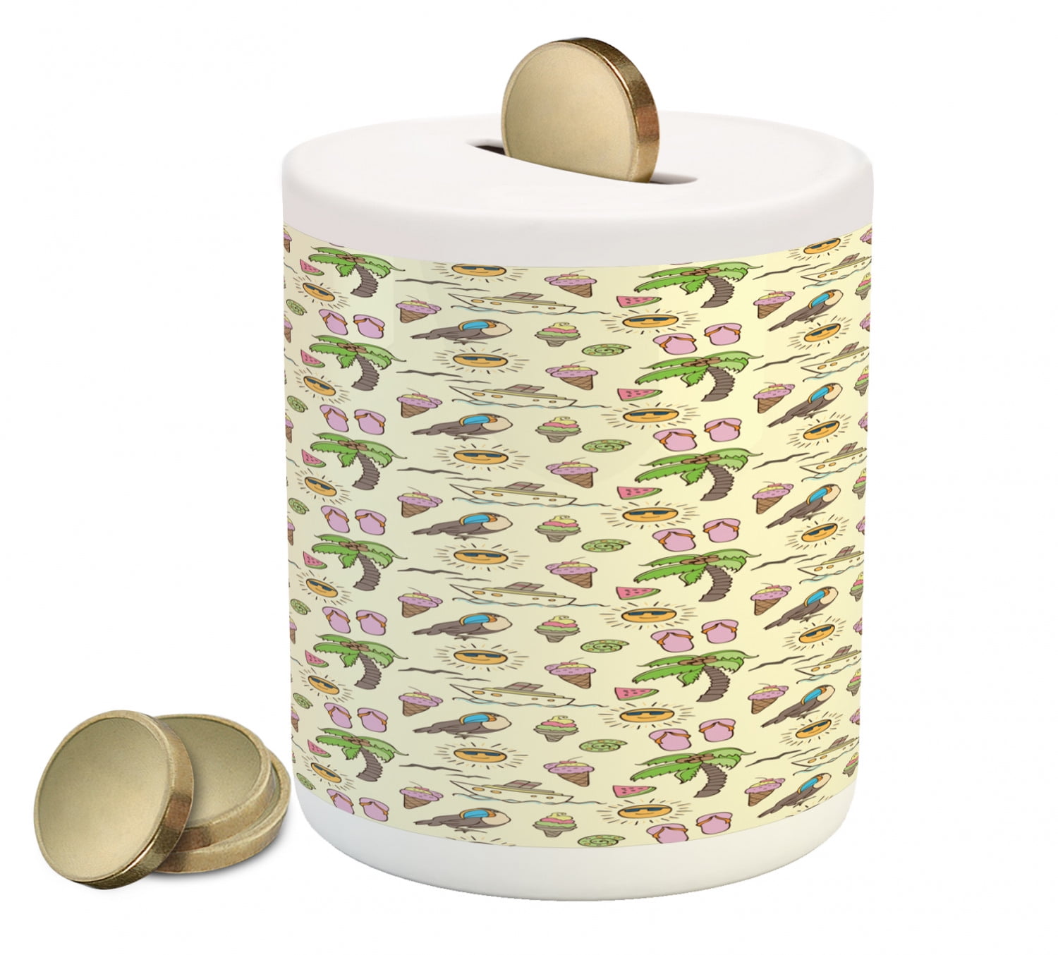 Flip Flop Piggy Bank, Tropical Summer Theme Coconut Palm Ice Cream Cone ...