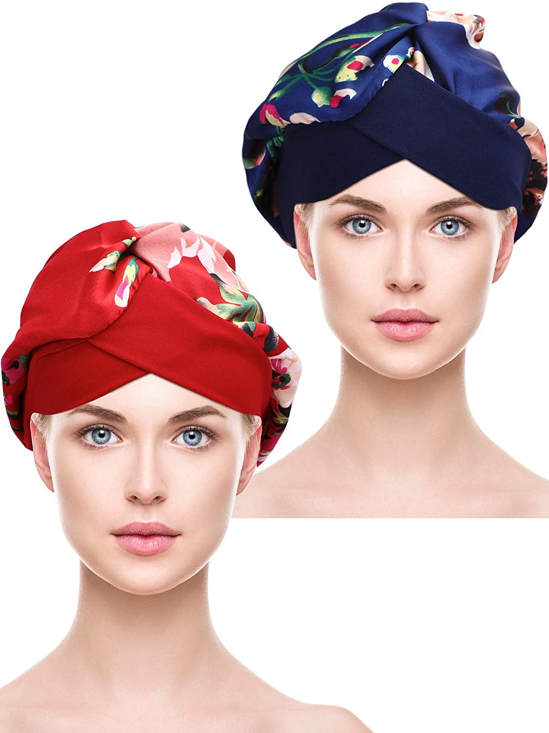 Tureclos Women Satin Turban Elastic Sleeping Bonnet Silky Floral Night ...