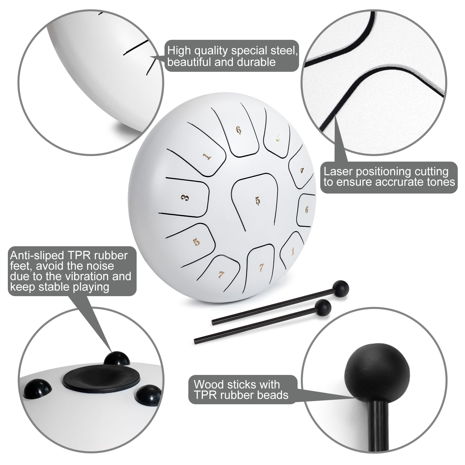 Buy MUSICUBE Steel Tongue Drum Panda Drum 12 Inch 11 Tones Percussion ...