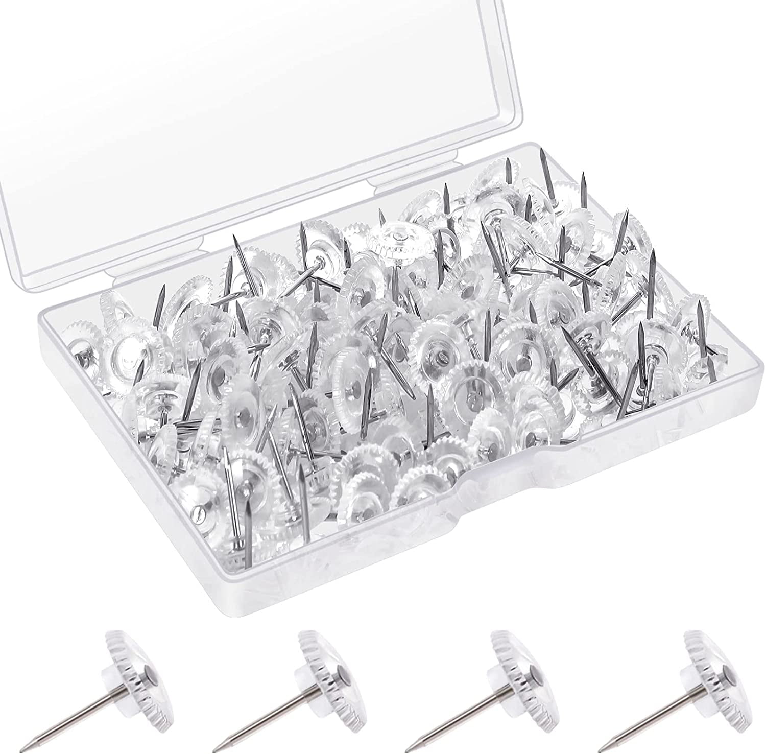 120 Pcs Clear Thumb Tacks, Push Pins Plastic Head and Steel Point ...