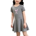 Amidoa Girls Summer Dresses Short Sleeve Bowknot A-Line Dresses Kids ...