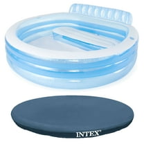 Intex Family Swim Center Round Inflatable Outdoor Pool with Cover ...