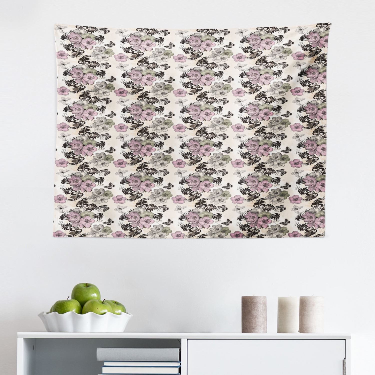 Floral Tapestry, Bicolour Spring Pattern with Abstract Flowers, Fabric ...