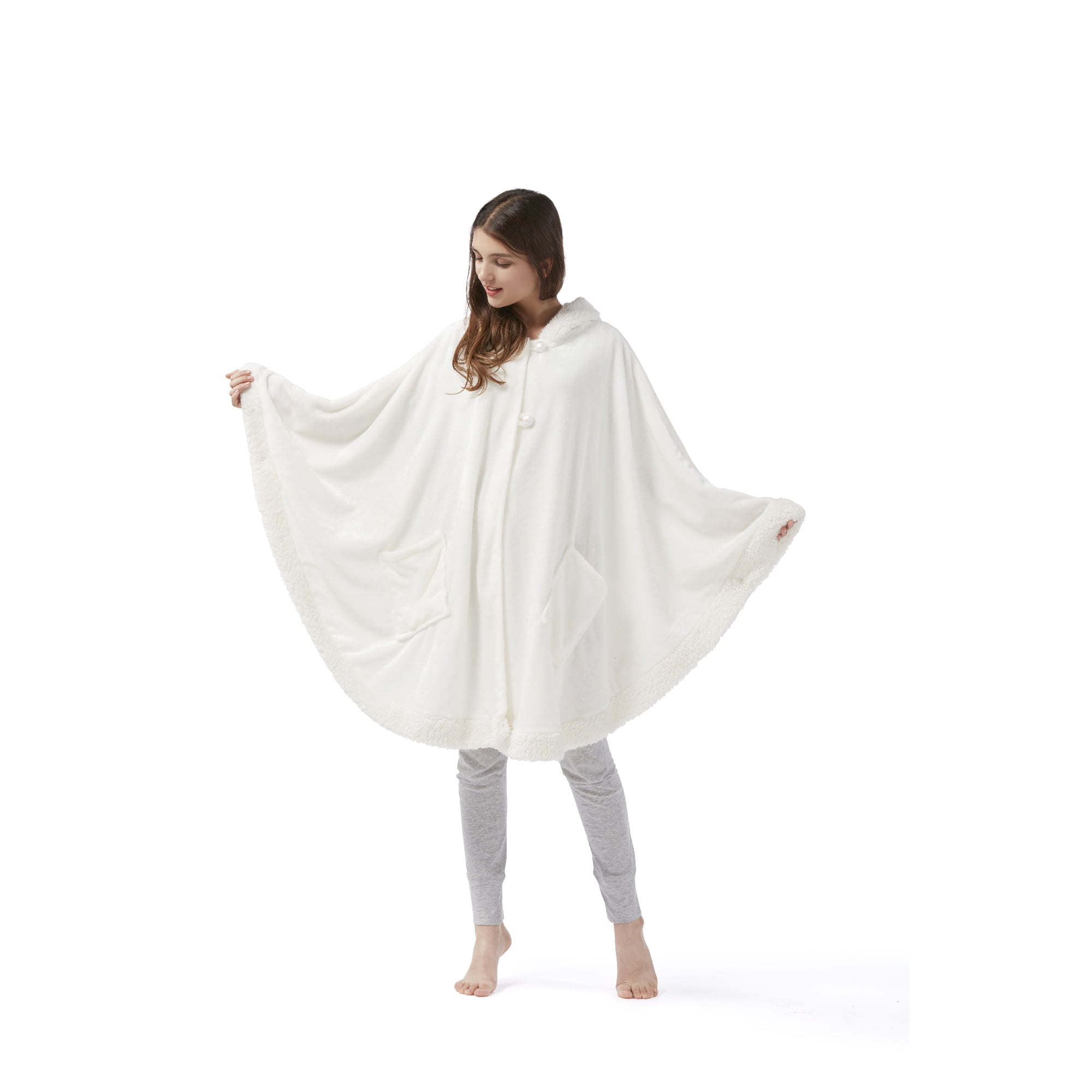 Comfort Spaces Angel Plush Hooded Angel Wrap, 58" x 72", Ivory ...