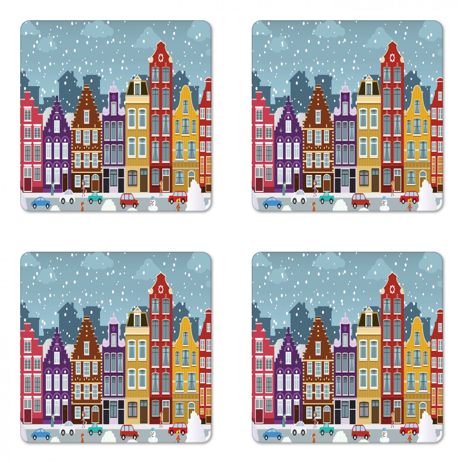 Amsterdam Coaster Set of 4, Dutch Town in the Winter Historical ...