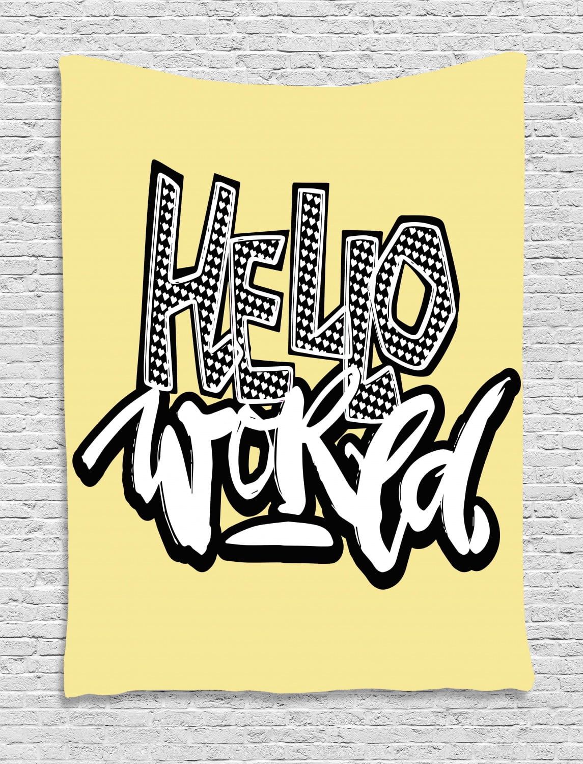 Hello World Tapestry, Graffiti Looking Text and Tiny Hearts Funky ...