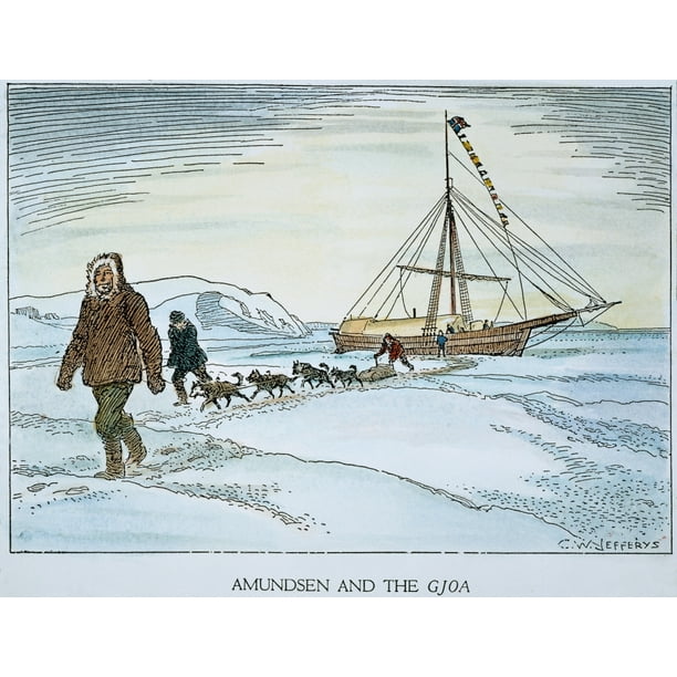 Roald Amundsen (1872-1928) Nnorwegian Polar Explorer With His Crew ...