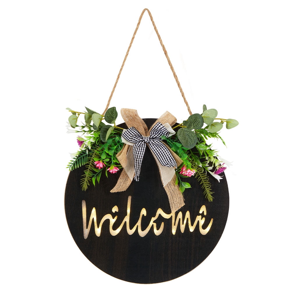 Welcome Sign for Front Door, Wooden Welcome Decor Sign with LED Warm ...