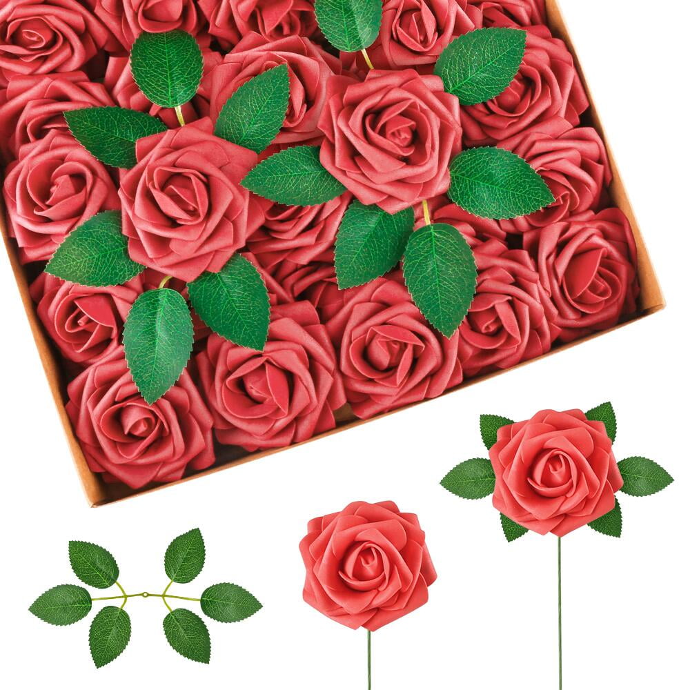 FGY 25 Pcs Artificial Rose Flowers Fake Rose with Stems Real Looking ...