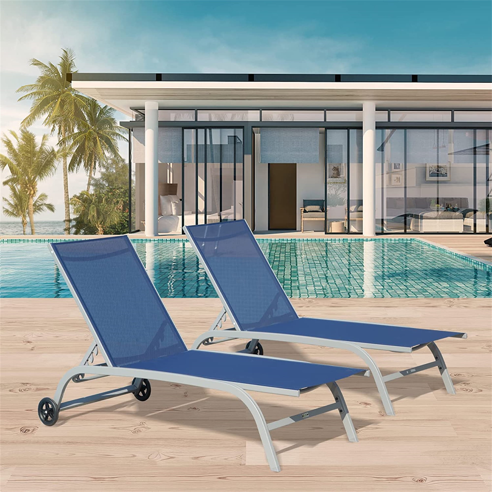 Chaise Lounge Outdoor Set of 2, Lounge Chairs for Outside with Wheels ...