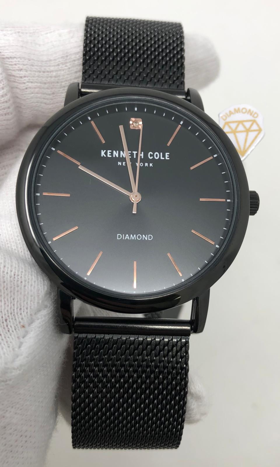 Kenneth Cole Diamond 40mm Black Dial Stainless Steel Mesh Men's Watch ...