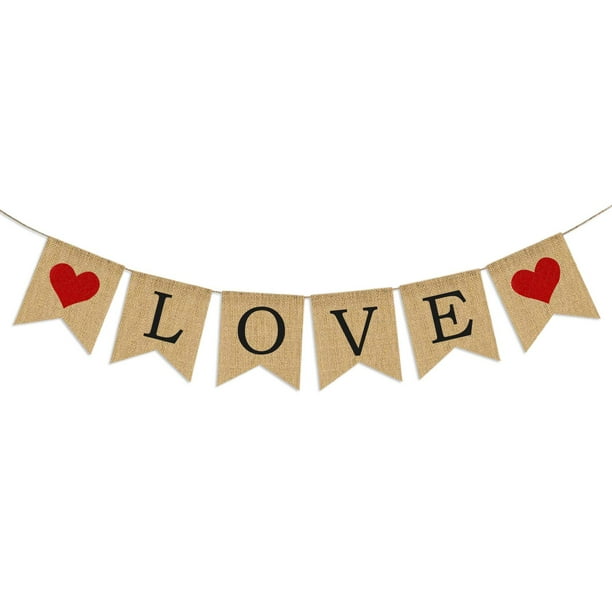 Love Burlap Banner Valentines Day Garland Photo Props Engagement Banner ...