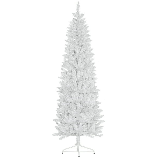 HOMCOM 7ft Tall Pencil Artificial Christmas Tree with Steel Base, White ...